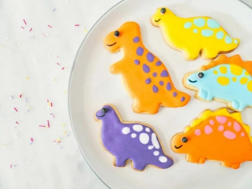 Whimsical Decorated Dinosaur Cookies - No Fuss Kitchen